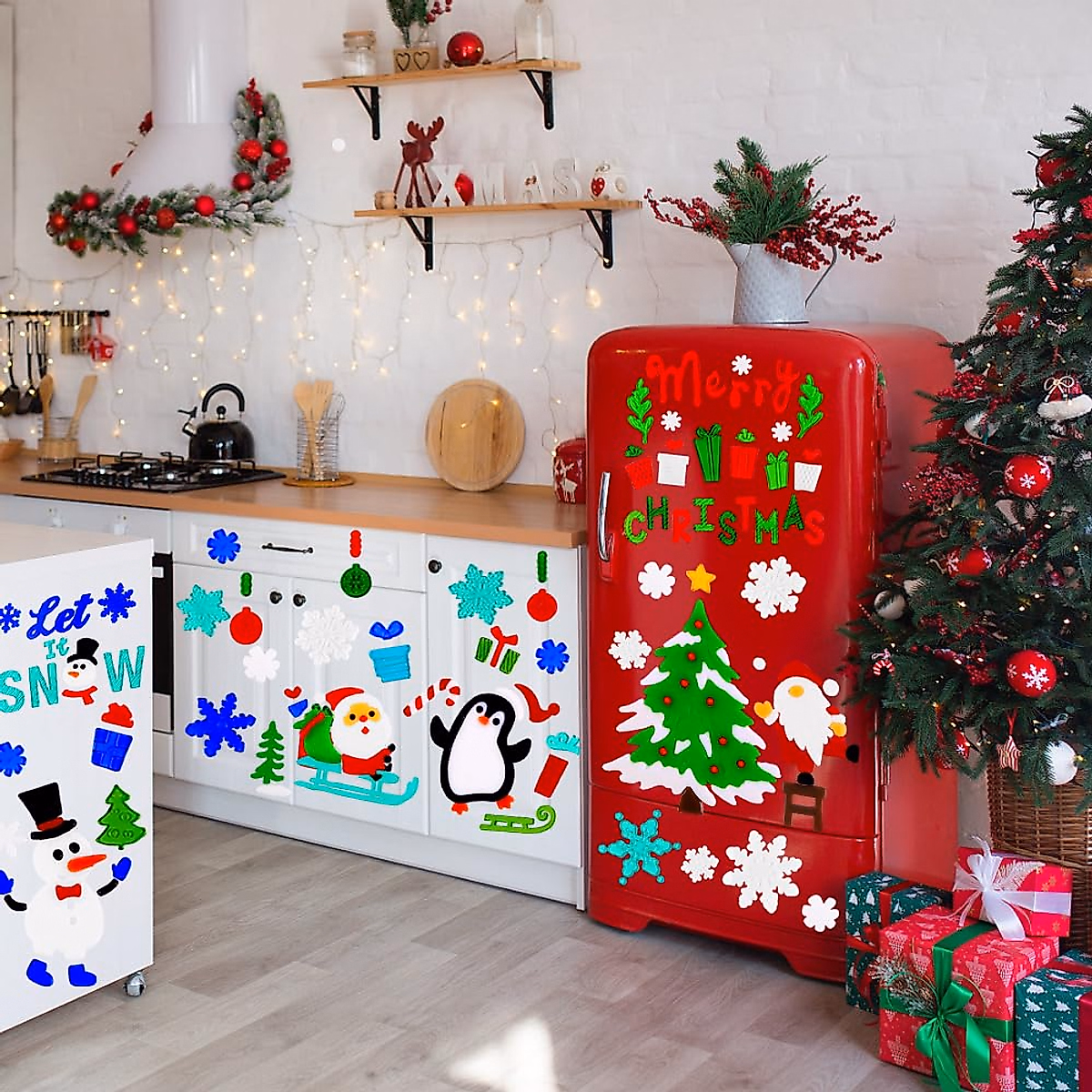 XIMISHOP 6pcs Christmas Gel Window Clings,Xmas Santa Claus Snowman Snowflake Penguin Window Clings Sticker for Christmas Window Decors