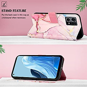 NVWA Compatible with Oppo Reno7 4G / F21 Pro Case with Card Holder Marble Leather Wallet Flip Cases Cover for Women Rose Gold with Hand Strap