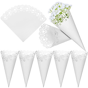 GWHOLE 100 Pcs Heart Confetti Petal Cone for Wedding Party, White