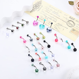 Besteel 28Pcs 14G Belly Button Rings Surgical Steel CZ Belly Rings for Women Colorful Belly Piercings Screw Navel Barbells Body Piercing Jewelry