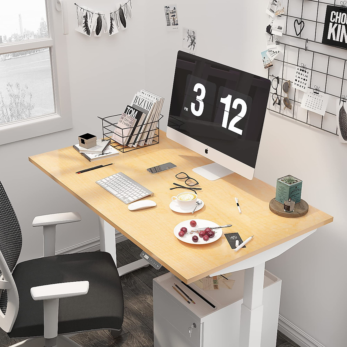 ALFA FURNISHING Advanced 48x30 Inches Standing Desk for Home Office, Dual Motor Electric Adjustable Height Desk, Sit Stand Desk with 4 Pre-Set Memory (48x30, Maple Top + White Frame Dual Motor)