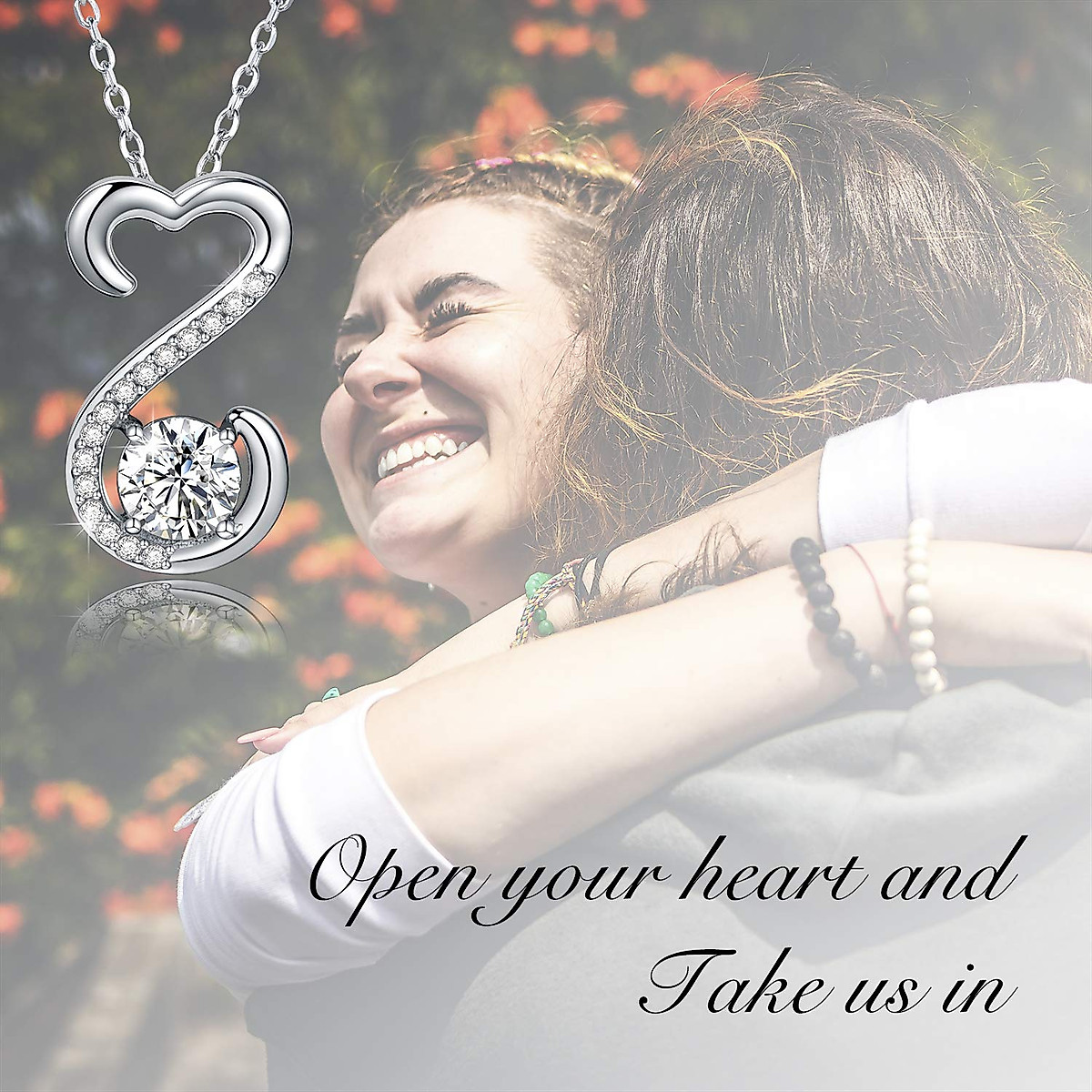 APOTIE Sterling Silver Open Heart Necklace - CZ Pendant Jewelry Gift for Mom Women