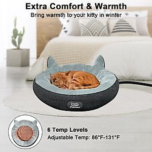 Alpcouts Heated Cat Bed for Indoor Cats, Round Indoor Heated Pet Bed with Timer & Temp Adjustable, 19" Donut Cat Heated Bed Cozy Electric Pet Heating Pad with Chew Resistant Cord for Kitten Cat.
