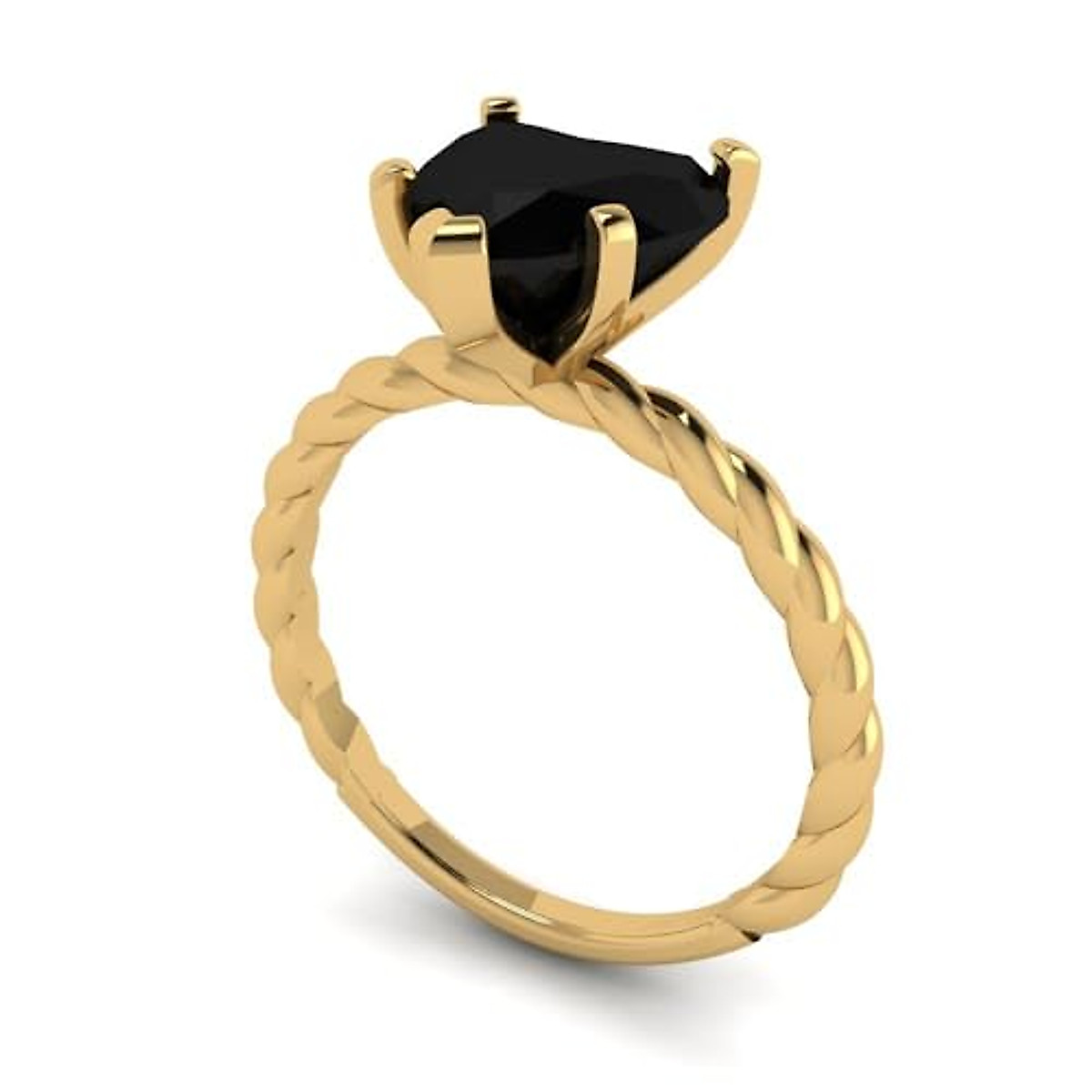 2ct Heart Cut Solitaire Rope Twisted Knot Natural Black Onyx Engagement Bridal Promise Anniversary Ring 18K Yellow Gold 7.5