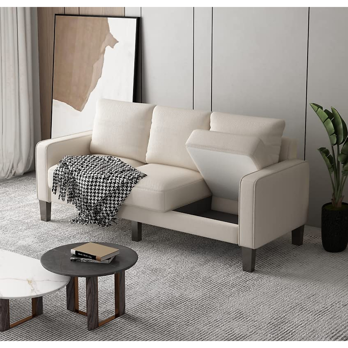 WILLIAMSPACE Convertible Sectional Sofa with Storage, Modern L Shape Sofa, Fabric Living Room Couch with Ottoman Chaise for Small Space, Beige