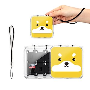 DLseego Game Card Case for Switch Lite/Switch/Switch OLED, Switch Game Cartridge Memory Card Portable Storage Box with 12 Game Card Slots and 2 Micro SD Card Slots and 1PCS Black Chain-Yellow Dog