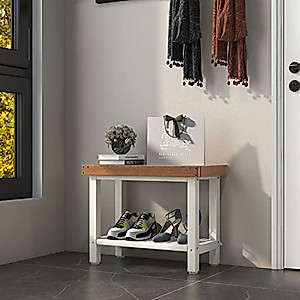 Giantex Shower Bench Stool Waterproof - HDPE Shower Seat with Storage Shelf for Shaving Legs, Non-Slip Foot Pads, Spa Bath Step Foot Rest for Bathroom Entryway Indoor Outdoor (Brown & White)