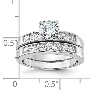 925 Sterling Silver Cubic Zirconia CZ Engagement Ring Wedding Band 2-piece Bridal Jewelry Set Size 6