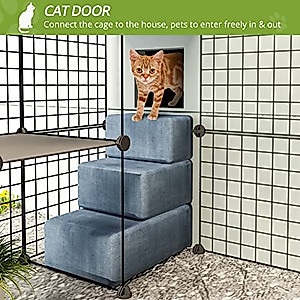 Eiiel Outdoor Cat House Cat Cages Enclosure with Super Large Enter Door, Balcony Cat Playpen with Platforms,DIY Kennels Crate Large Exercise Place Ideal for 1-4 Cats