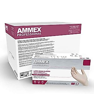 AMMEX White Latex Disposable Exam Gloves, 4 Mil, Powder-Free, Food-Safe, Lightly-Textured, Non-Sterile, Large, Case of 1000