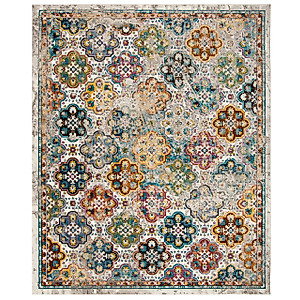 SAFAVIEH Aria Collection Area Rug - 9' x 12', Beige & Multi, Floral Distressed Design, Non-Shedding & Easy Care, Ideal for High Traffic Areas in Living Room, Bedroom (ARA161E)