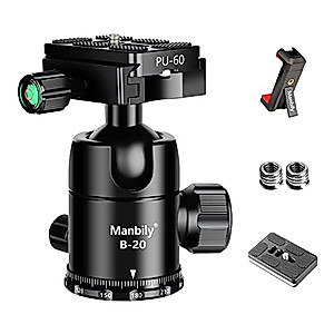 Manbily Professional Tripod Ball Head,Super Long Lens Does Not Easy Nod or Sag,Rotate 360 Degrees,Quick Release Plate and Level Gauge,CNC Metal Aluminum,for DSLR,Camcorder,monopod,Up to 33lbs/15kg