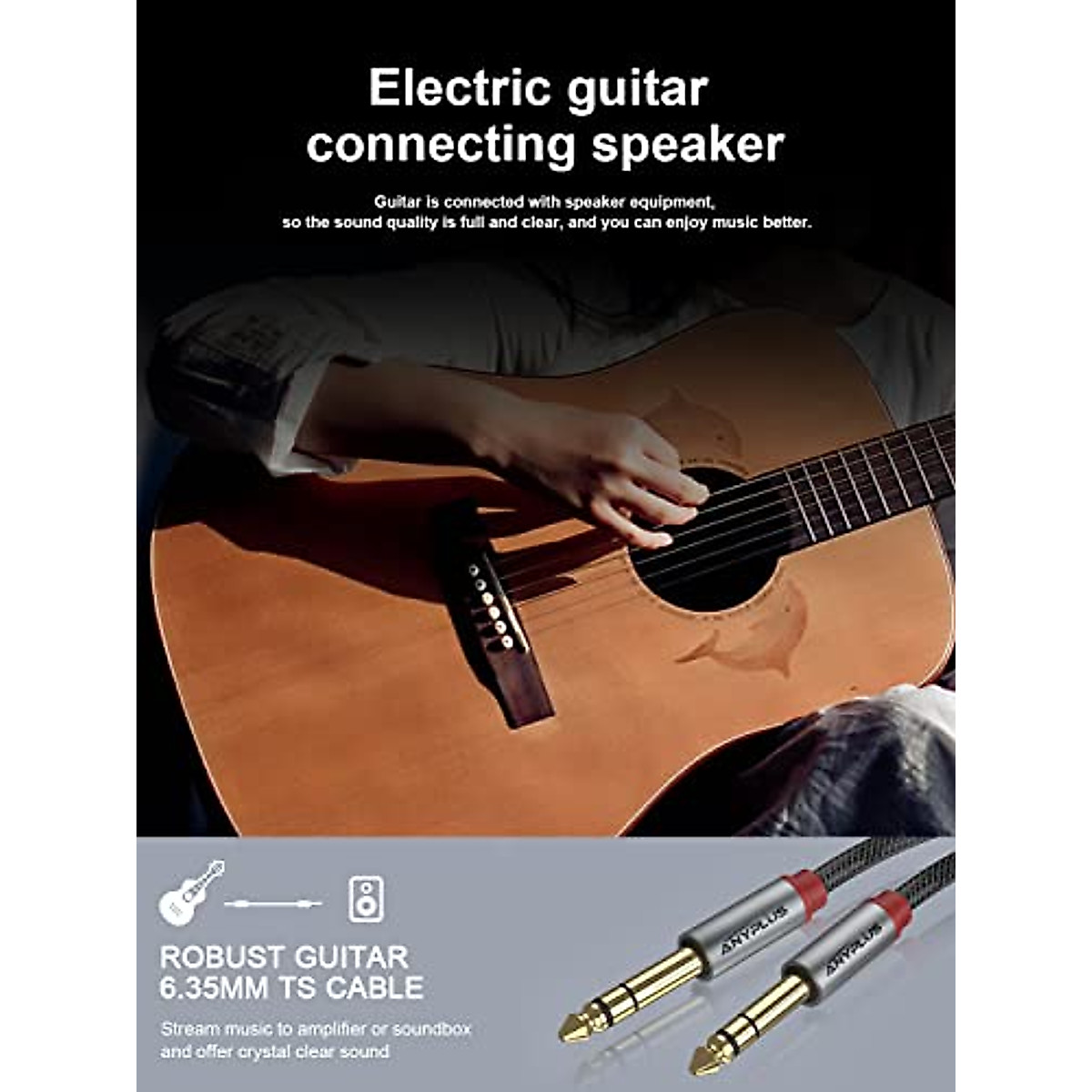 ANYPLUS Instrument Cable,【16.5ft/5m-1pack】 6.35mm Male to Male 1/4 inch to 1/4 inch Audio Cable, Fish Wire Braided TRS Cable, for Guitar Cable, Bass, Keyboard, Mixer, Amplifier, Equalizer, Speaker.