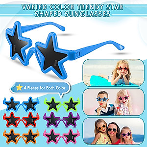Frienda 24 Pairs Kids Star Sunglasses Neon Star Sunglasses Star Glasses for Summer Beach Pool Birthday Party Favors(Multicolor)
