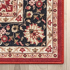 Well Woven Kings Court Gene Red - Non-Slip Rubber Backed Oriental Medallion 5x7 Area Rug - for Living Room & Dining Room - Kid & Pet Friendly, Easy-to-Clean, Machine-Washable, Low Looped Pile