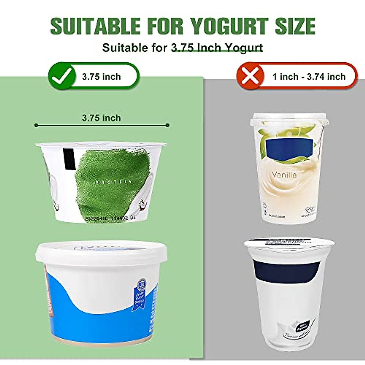ChengFu Yogurt Organizer for Fridge, 2 Pack Yogurt Organizer, Yogurt Organizer for Greek and Vegan Yogurts, Holds 4 of 3.75" yogurts, Refrigerator Organizer Storage, Space Saving,Peel & Stick, White