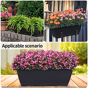 CHUKEMAOYI Window Box Planter, 10 Pack Plastic Vegetable Flower Planters Boxes 17 Inches Rectangular Flower Pots with Saucers for Indoor Outdoor Garden, Patio, Home Decor (Black)