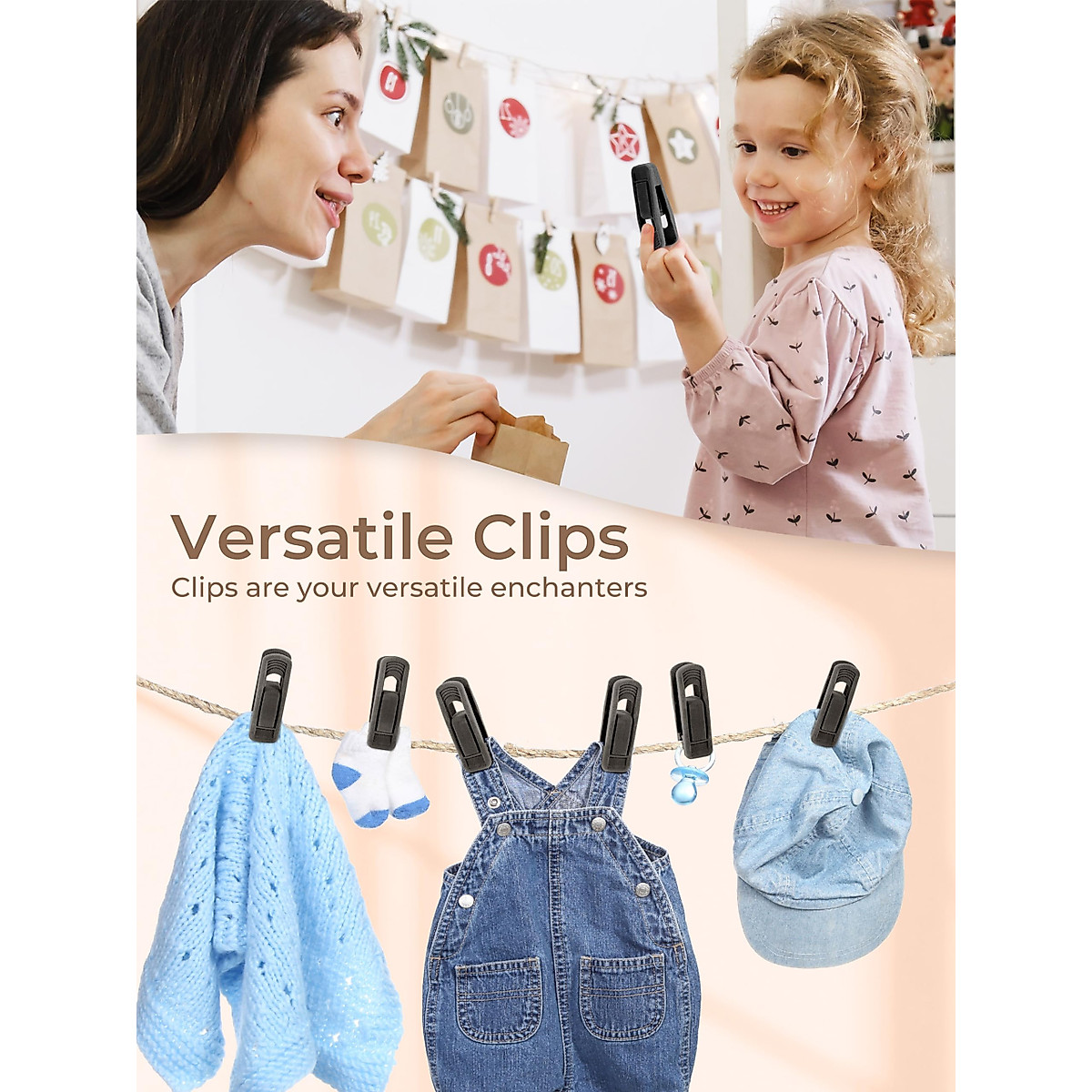 COZYMOOD Velvet Hanger Clips for Pants 24 Pack, Durable Clothes Hanger Clips for Velvet Hangers, Multi-Purpose Velvet Clips for Hangers, Black Velvet Hanger Clips for Baby Clothes