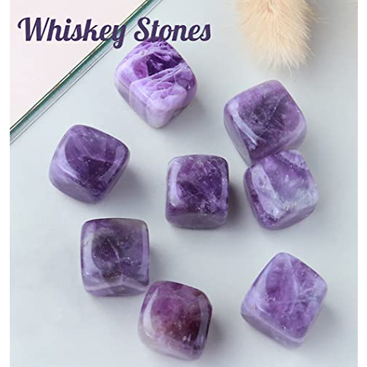Amethyst Whiskey Stones Chilling Crystal Ice Cubes for Drinks Whiskey Rocks 0.8" Wine Cubes Gifts for Women Set of 6
