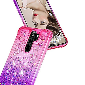 Adamarker Case for Xiaomi Redmi Note 8 Pro Cover Glitter Bling Sparkly Shiny Gradient Rainbow Flowing Liquid Silicone Bumper (Pink-Purple)