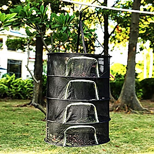 ALSIX 4 Layers Herb Drying Rack - Collapsible Mesh Drying Rack - Herb Drying Rack Hanging with U-Shape Zippers Pothook and Storage Pouch, Include 2 Pc 6.5" Garden Scissor and Operating non-Slip Gloves