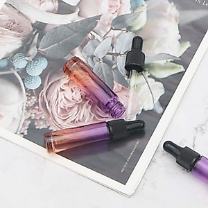 Kesell 8 Pack Dropper Bottles, 10ml Essential Oil Glass Bottles Purple Orange Gradient Color Reusable Portable Small Glass Perfume Bottles