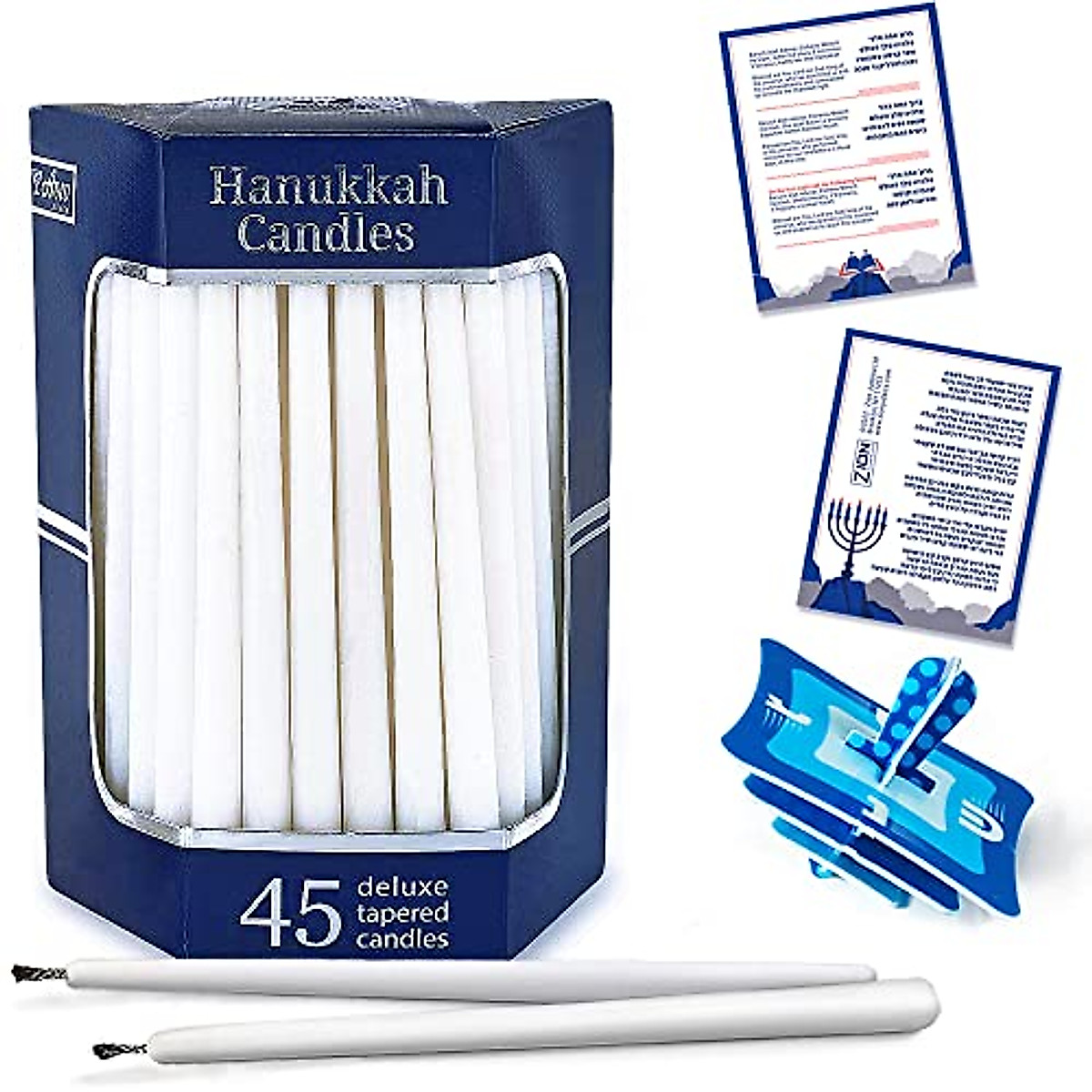 Dripless Hanukkah Candle Set of 45 Premium Solid White Thin Tapered Candles for Standard Chanukah Menorah, Birthday Party, Celebration Candles Enough for 8 Nights of Hanukah by Aviv Judaica