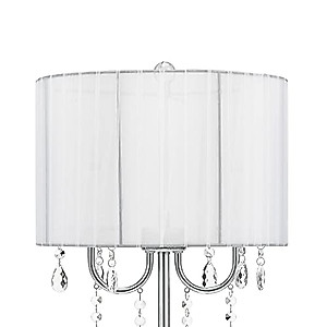 Catalina Lighting Glam Chandelier Table Lamp with Dazzling Clear Beads & Organza Pleated Shade, 23", Chrome