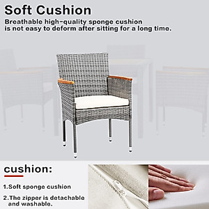 ARTBUSKE 5 Pieces Patio Dining Sets for 4 Outdoor Patio Furniture Sets with Acacia Wood Table Top Outdoor Table and Chairs Wicker Outdoor Furniture Set for Patio Yard Deck Gazebo,Grey