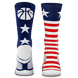 ChalkTalkSPORTS Basketball Adult Woven Mid-Calf Socks | Patriotic Stars and Stripes