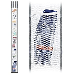 Skywin 1 Pack Shower Liner With Pockets, Hanging Mesh Shower Caddy – 57 x 6 Inches with 7 Pockets, 100% Polyester Mesh Fabric, Adjustable Velcro Strap or Hook, Pocket Shower Curtain