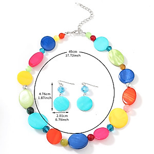 Jules D. Simple Beaded Choker Necklace Handmade Shell Multi Colorful Brown Green Beads Statement Necklace Bracelet Earring Set Costume Jewelry for Women Gifts (Multi)