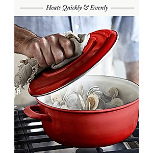 Merten & Storck European Crafted Enameled Iron, Round 7QT Dutch Oven Casserole with Lid, Lava Red