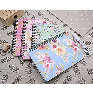 Yansanido Spiral Notebook, 4 Pcs A5 Thick Flower Design Hardcover 8mm Ruled 4 Color 80 Sheets -160 Pages Journals for Study and Notes (flower)