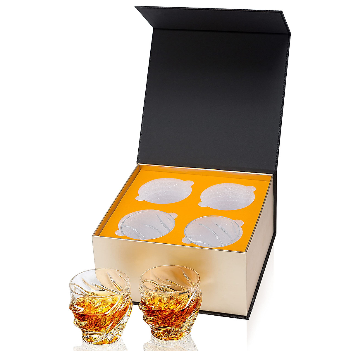 KANARS Whiskey Glasses for Men, 9 Oz Crystal Bourbon Glass Set of 4, Old Fashioned Rocks Barware for Scotch Cognac Vodka Cocktail Rum, Whisky Gifts Set