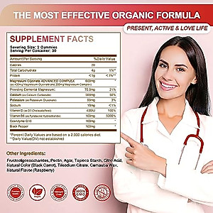 Magnesium Glycinate Gummies 400mg - Sugar Free Magnesium Potassium Supplement with Vitamin D, B6, CoQ10 for Calm Mood & Sleep Support - 60 Raspberry Gummies