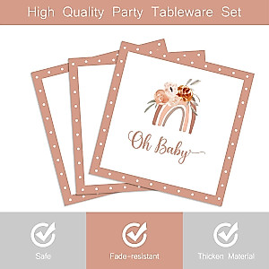 96 Pcs Boho Rainbow Party Paper Plates Napkins, Boho Wedding Baby Shower Girls Birthday Party Decorations Supplies Disposable Dinnerware Tableware Set Serves 24