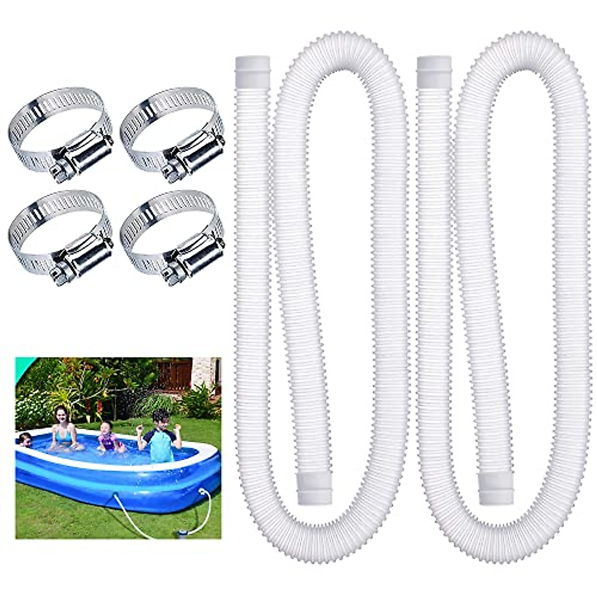 Swimming Pool Replacement Hoses,1.25in Diameter Hoses(2pcs),Premium Quality Kinkproof PE,Pool Filter Replacement Hoses Compatible with Filter Pump 330 GPH, 530 GPH, and 1000 GPH.(59” Length)