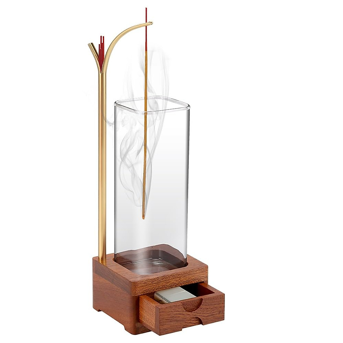 Eniffbaa Incense Burner Upgraded Incense Holder for Sticks [Anti-Ash Flying] with Removable Glass Ash Catcher Stick Storage Upgraded Incense stick Holder with Drawer Ornament Home Decor