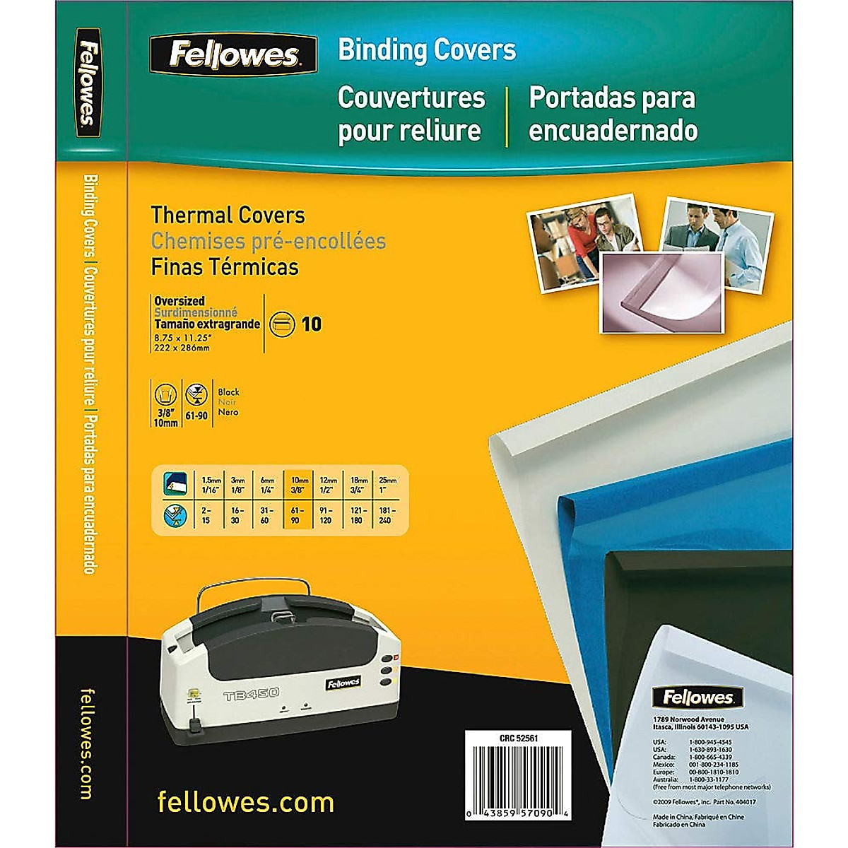 Fellowes Thermal Presentation Covers, 3/8-Inch, Transparent Front, Linen Textured Black Back, 10 per Pack (5256101)