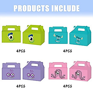 Monster Inc Treat Boxes Little Monster Candy Boxes Cardboard Present Boxes 16 Pcs 4 Style for Monster Inc Birthday Party Decorations