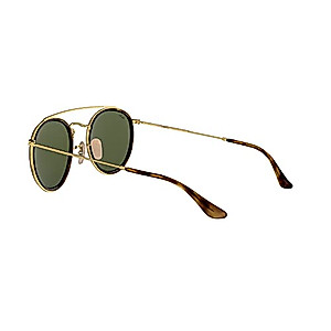 Ray-Ban RB3647N Double Bridge Round Sunglasses, Gold/G-15 Green, 51 mm + 1