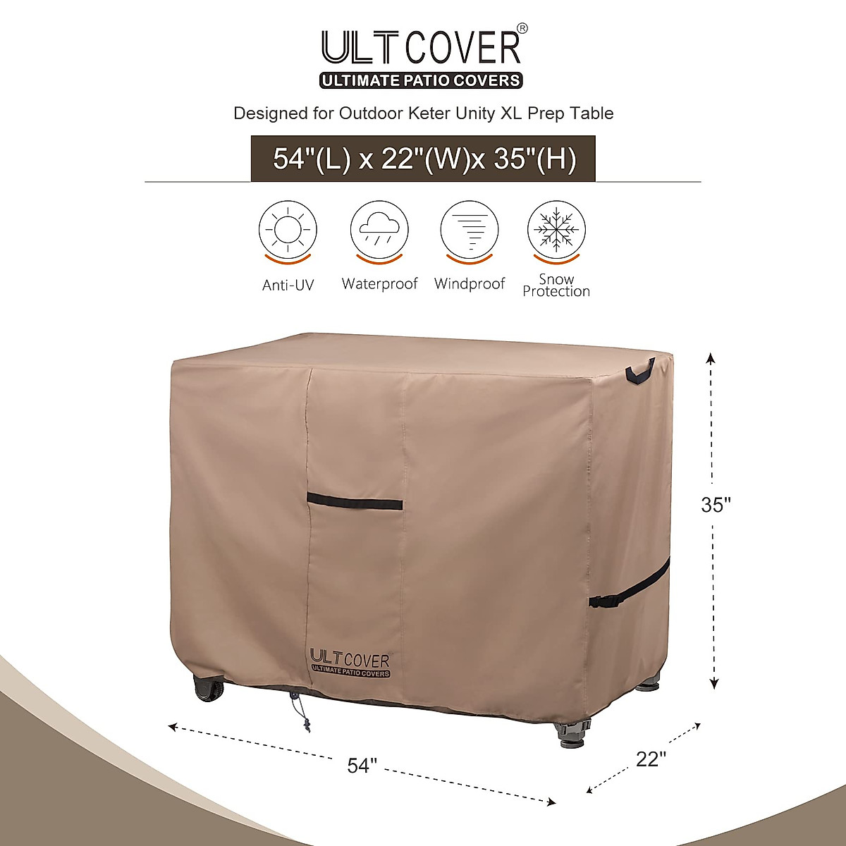 ULTCOVER Waterproof Prep Table Cover for 52 Inch Keter Unity XL Portable Table, Outdoor Storage Cabinet Prep Station Cover 54L x 22W x 35H inch