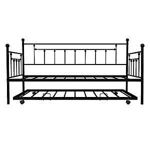 HUAYICUN Daybed with Trundle Twin Size Metal Frame Daybed and Roll Out Trundle (Black)