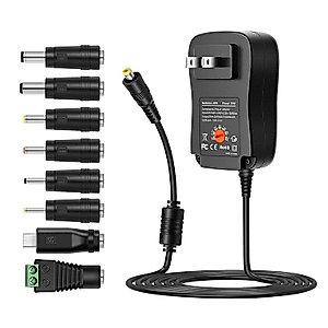 ZOZO 30W Universal AC Adapter with USB Port and 8 Tips, Adjustable Voltage 3V 4.5V 5V 6V 7.5V 9V 12V DC Power Supply for Household Electronics LED Strip Lights Phone Tablet Webcams Speakers USB Hubs