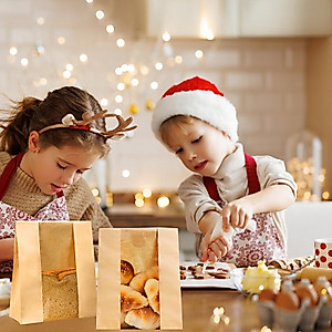 50 Pack Kraft Sourdough Bread Bags with Thank You Stickers,Large Paper Bakery Bags with Clear Window for Homemade Bread, Baked Food Packaging Storage,Bread Bags(13.7x8.2x3.5 inch) (Brown)