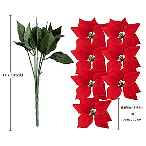 Tifuly Poinsettias Artificial Christmas Flowers 4pcs, 7Heads Fake Poinsettia Bouquet Red Christmas Flowers for Home Door Stair Garden Christmas Tree Decoration