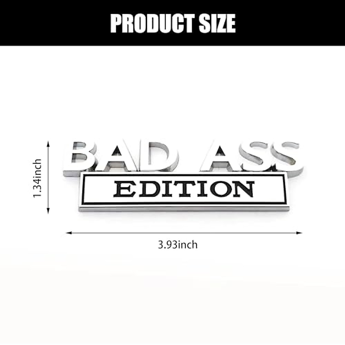 Hawyet 1 PC Car Fender Badge Sticker, 3.93" x 1.33" Bad Ass Edition Zinc Alloy 3D Engine Hood Decal, Universal Body Decoration Modification Accessory, Suitable for Most Car Models (Silver & Black)