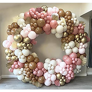 132PCS Dusty Rose Pink Brown Nude Mauve Ivory White Boho Balloons Balloon Garland Kit, Baby Shower Balloons Girls, Boho Teddy Bear Neutral Birthday Wedding Baby Shower Party Decorations for Girl