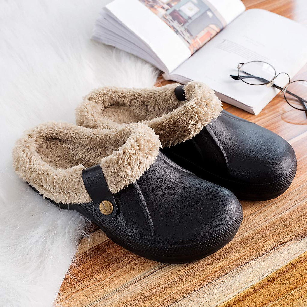 TooTu Waterproof Slippers Women Men Plush Lined Clogs Winter Garden Shoes Warm House Slippers Indoor Outdoor